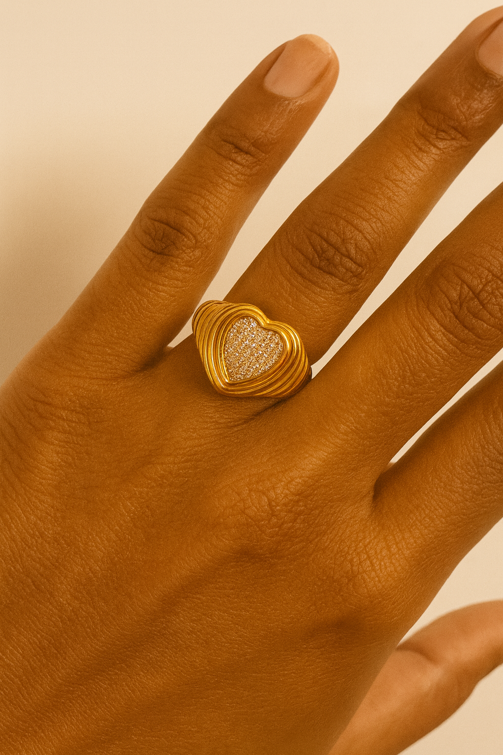 Ridge Heart Pavé Ring Gold Vermeil | Hypoallergenic 18ct Gold Heart ...